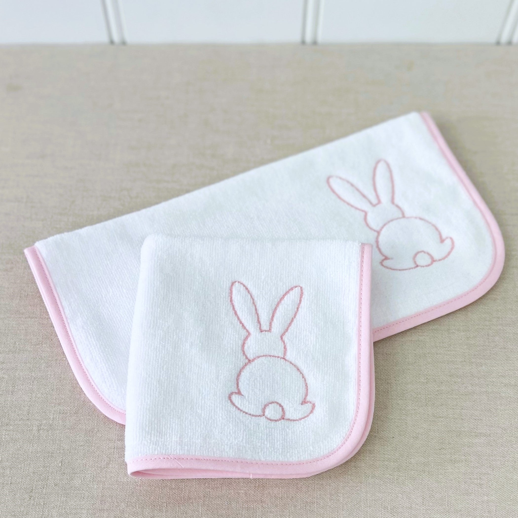 Baby Face Washer White Velour With Pink Bunny – Home and Abroad Trading
